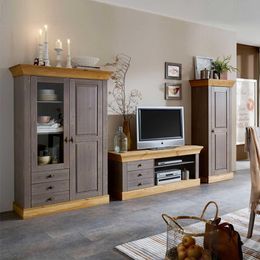Pharao24.de Wohnzimmer Anbauwand in Grau Kiefer teilmassiv (dreiteilig) Pharao24
