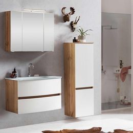Pharao24.de Design Badezimmer Set in Wei&szlig; und Wildeiche Optik LED Beleuchtung (dreiteilig)