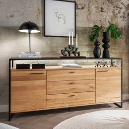 Pharao24.de Sideboard Kommode aus Wildeiche Massivholz mit B&uuml;gelgestell