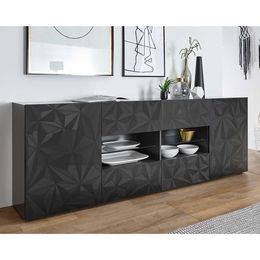 Pharao24.de Hochglanz Sideboard in Anthrazit Siebdruck verziert