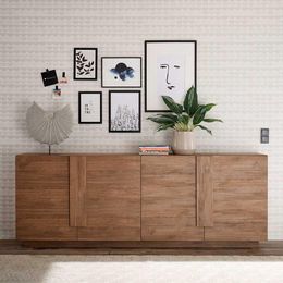Pharao24.de Wohnzimmer Sideboard mit 4 Dreht&uuml;ren Holzoptik Naturfarben