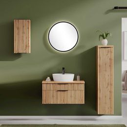Pharao24.de Waschplatz Set G&auml;ste WC in Wildeichefarben Schwarz (vierteilig)