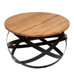 Pharao24.de Ausgefallener Couchtisch aus Wildeiche Massivholz & Metall 70 cm Durchmesser