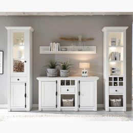 Pharao24.de Wohnwand im Landhaus Design mit Sideboard (vierteilig)