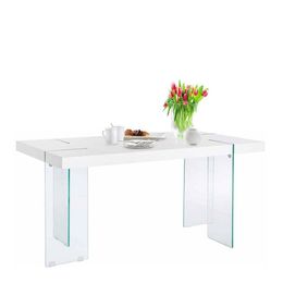 Pharao24.de Tisch aus Sicherheitsglas und MDF Wei&szlig; Hochglanz