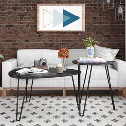 Pharao24.de Wohnzimmer Tisch Set in schwarzer Marmor Optik Dreifu&szlig;gestell (zweiteilig)