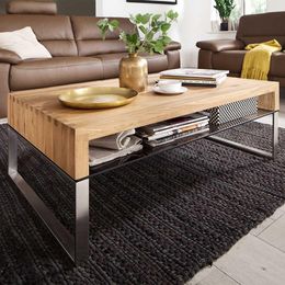 Pharao24.de Sofatisch Wohnzimmertisch aus Massivholz und Metall