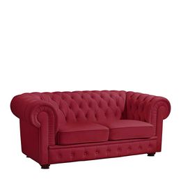 Pharao24.de Zweier Sofa Leder rot im Chesterfield Look 172 cm breit