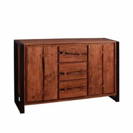 Pharao24.de Sideboard im Loft Design Akazie Massivholz Metall Schwarz