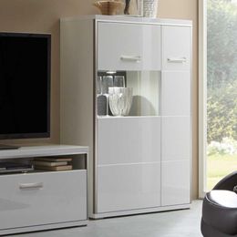 Pharao24.de Highboard in Wei&szlig; Hochglanz Glas LED Beleuchtung