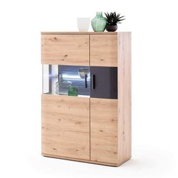 Pharao24.de Wohnzimmer Kommode in Eichefarben und Anthrazit Glas