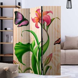 Pharao24.de Vintage Raumtrennwand mit Blumen Motiv Bunt