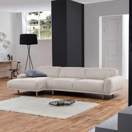 Pharao24.de Ecksofa Skandi Stil in Beige Cord Fu&szlig;gestell in Eichefarben