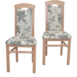 Pharao24.de Esstisch St&uuml;hle Buche mit Blumen Motiv Beige bunt (2er Set)