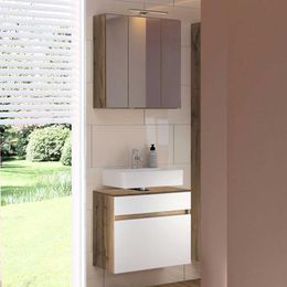 Pharao24.de Badezimmerset in Wei&szlig; und Wildeiche Optik Stand- und Wandmontage (zweiteilig)