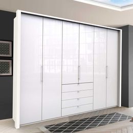 Pharao24.de Gro&szlig;er Kleiderschrank in Wei&szlig; Glas beschichtet Faltt&uuml;ren und Schubladen