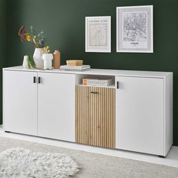 Pharao24.de Wohnzimmer Kommode gro&szlig; in Wei&szlig; und Wildeichefarben 80 cm hoch