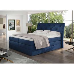 Pharao24.de Boxspringbett Bett in Blau aus Flachgewebe
