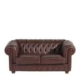 Pharao24.de Echtleder Sofa Braun im Chesterfield Look zwei Sitzpl&auml;tzen