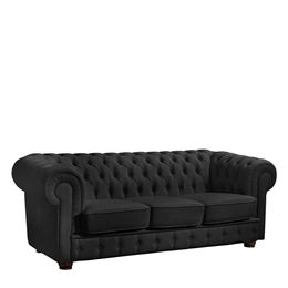 Pharao24.de Schwarze Chesterfield Couch aus Kunstleder drei Sitzpl&auml;tzen