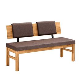 Pharao24.de Esszimmerbank Wildeiche mit Webstoff Bezug braun R&uuml;ckenlehne 130x85x55 cm Pharao24