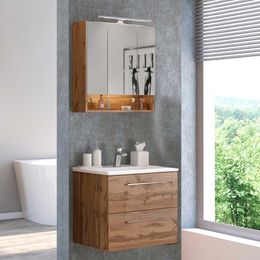 Pharao24.de Spiegelschrank und Waschtisch in Wildeichefarben Made in Germany (zweiteilig)
