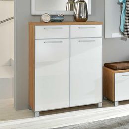 Pharao24.de Design Schuhschrank in Wei&szlig; Glas beschichtet Eiche Bianco furniert