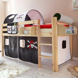 Pharao24.de Piraten Kinderbett mit Tunnel und Vorhang Schwarz Wei&szlig;