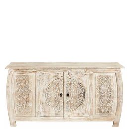 Pharao24.de Vintage Design Sideboard in Creme Wei&szlig; Akazie Massivholz