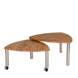 Pharao24.de Couchtisch Set aus Wildeiche Massivholz mit Rollen