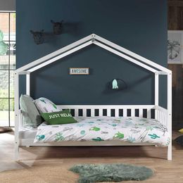 Pharao24.de Kinderzimmerbett in Wei&szlig; Kiefer massiv Haus Optik