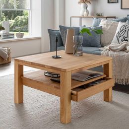Pharao24.de Eiche massiv Couchtisch in modernem Design einer Schublade 70x48x70 cm Pharao24