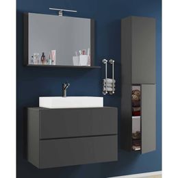 Pharao24.de Badezimmereinrichtung Anthrazit in modernem Design die Wandmontage (dreiteilig)