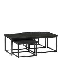 Pharao24.de Sofa Tisch Set Industriestil in Schwarz Massivholz und Metall (dreiteilig)