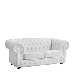 Pharao24.de Wohnzimmer Couch weiss im Chesterfield Look zwei Sitzpl&auml;tzen