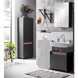 Pharao24.de Badezimmerm&ouml;belset in Anthrazit und Wildeiche Optik Skandi Design (dreiteilig)