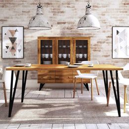 Pharao24.de Esstisch aus Wildeiche Massivholz und Stahl Loft Design