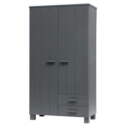 Pharao24.de Jugendzimmer Kleiderschrank in Dunkelgrau Kiefer Massivholz
