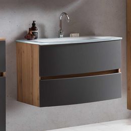 Pharao24.de Waschtischschrank in Grau und Wildeiche Optik 80 cm breit
