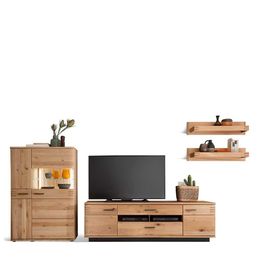 Pharao24.de TV Schrankwand in Balkeneiche Bianco furniert 270 cm breit (vierteilig)