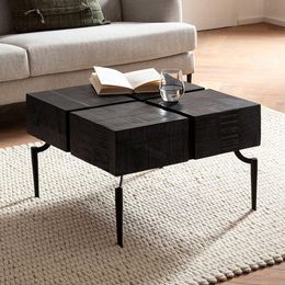 Pharao24.de Couchtisch Sofatisch in Schwarz aus Massivholz und Metall