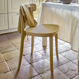 Pharao24.de Bistro Kuechenstuhl Set aus Buche Massivholz Rattan (2er Set)
