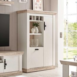 Pharao24.de Landhaus Highboard in Wei&szlig; Pinie Weinfach