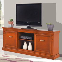 Pharao24.de TV Sideboard Fernsehboard 158 cm breit mit zwei offenen F&auml;chern aus Holzwerkstoff in Kirschbaumfarben 158x60x40 cm Pharao24