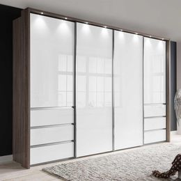 Pharao24.de Schwebet&uuml;renkleiderschrank in Wei&szlig; und Tr&uuml;ffelfarben Made in Germany