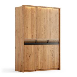 Pharao24.de Kleiderschrank Eiche Massivholz in modernem Design LED Beleuchtung 156x219x58 cm Pharao24