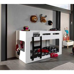 Pharao24.de Kinderzimmer Etagenbett in Wei&szlig; und Schwarz 90x200 cm