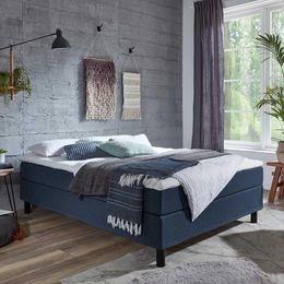 Pharao24.de Boxspring Bett f&uuml;r Dachschr&auml;gen Stoffbezug in Blau