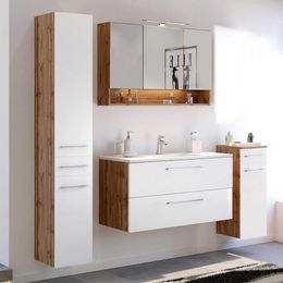 Pharao24.de Design M&ouml;bel Set f&uuml;r Badezimmer Wei&szlig; und Wildeiche Optik (vierteilig)