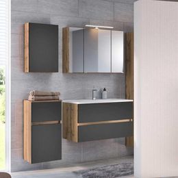 Pharao24.de Badezimmer M&ouml;bel Set in Dunkelgrau und Wildeiche Optik Made in Germany (vierteilig)
